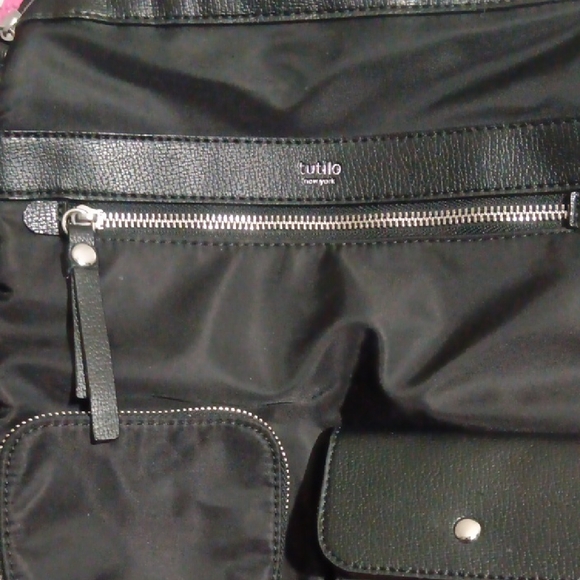 Bags | Tutilo Black Nylon And Leather Backpack | Poshmark